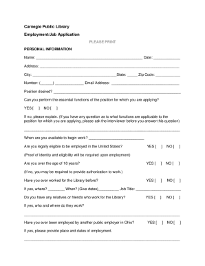 Fillable Online CARNEGIE PUBLIC LIBRARY APPLICATION FOR ... Fax Email ...