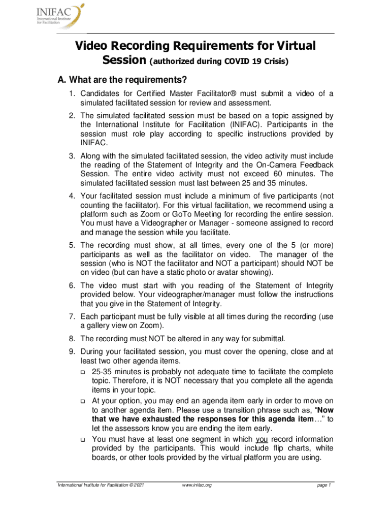 Fillable Online Video Recording Requirements for Virtual Session ...