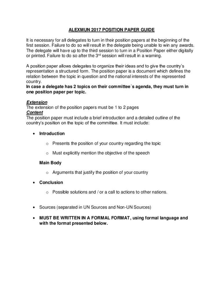 Fillable Online Position Paper StrategyAll-American Model United ...