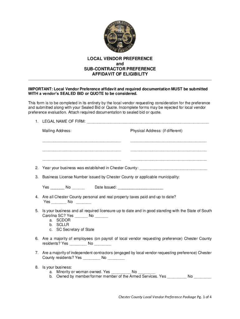 Fillable Online LOCAL VENDOR PREFERENCE AFFIDAVIT OF ELIGIBILITY Fax ...