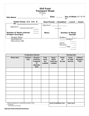 Production Record. School Food Service Doc Template | pdfFiller