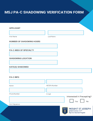 Fillable Online MSJ PA Shadow Verification Form Fax Email Print - pdfFiller