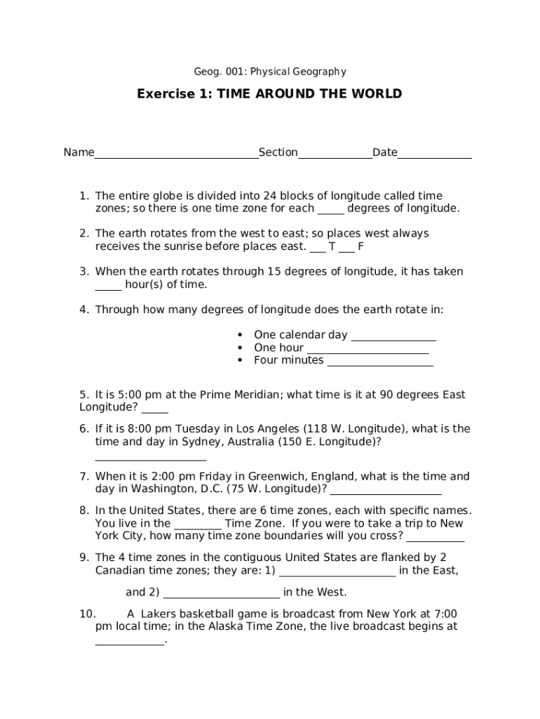 Solved The world is divided into 24 time zones, based Doc Template ...