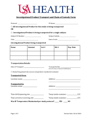 Fillable Online Study Drug Transport and Chain of Command Form Fax ...