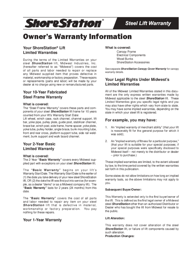 Fillable Online Freestanding Lift 15 Year Limited Warranty What is Covered Fax Email Print ...