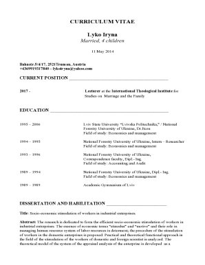 Fillable Online iti ac CURRICULUM VITAE Lyko Iryna Fax Email Print - pdfFiller
