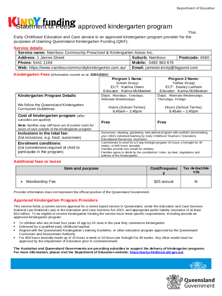 FAQ Nambour Community Preschool & Kindergarten Doc Template | pdfFiller