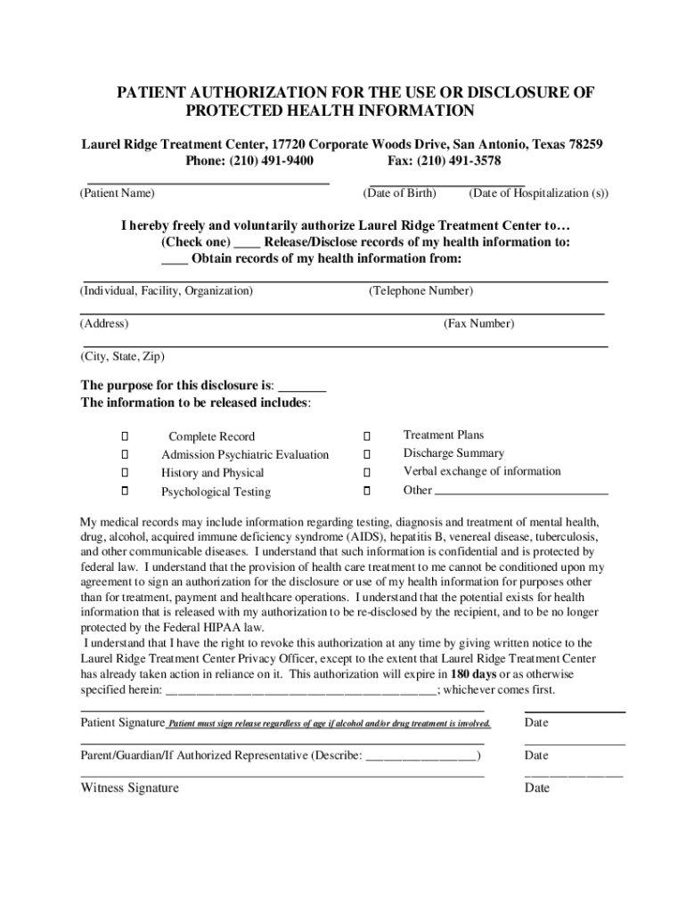 Fillable Online PATIENT AUTHORIZATION FOR THE USE OR ... Fax Email ...