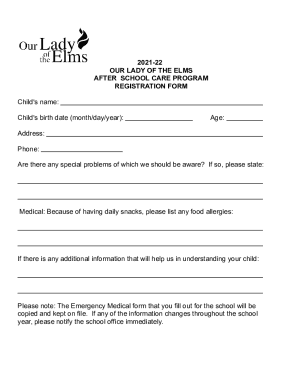 Fillable Online 21-22 Aftercare Registration form Fax Email Print ...