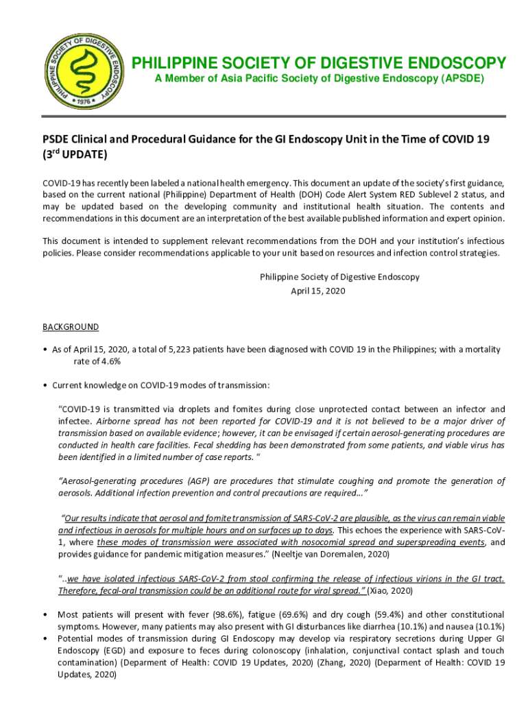 Fillable Online PSDE Clinical and Procedural Guidance for the GI ...