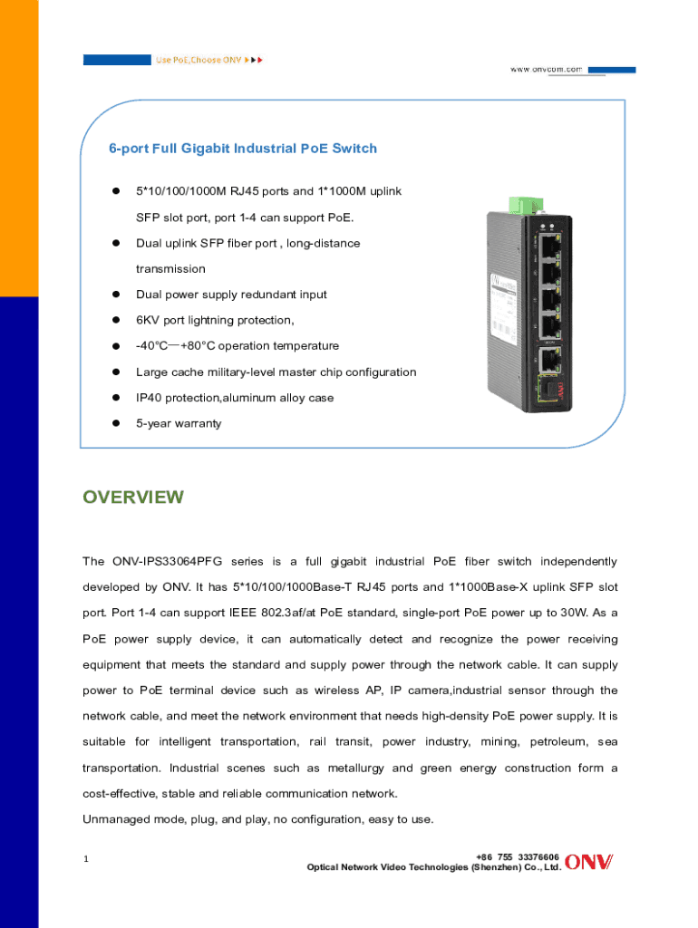 Fillable Online 3-port Full Gigabit Industrial PoE Switch OVERVIEW ...