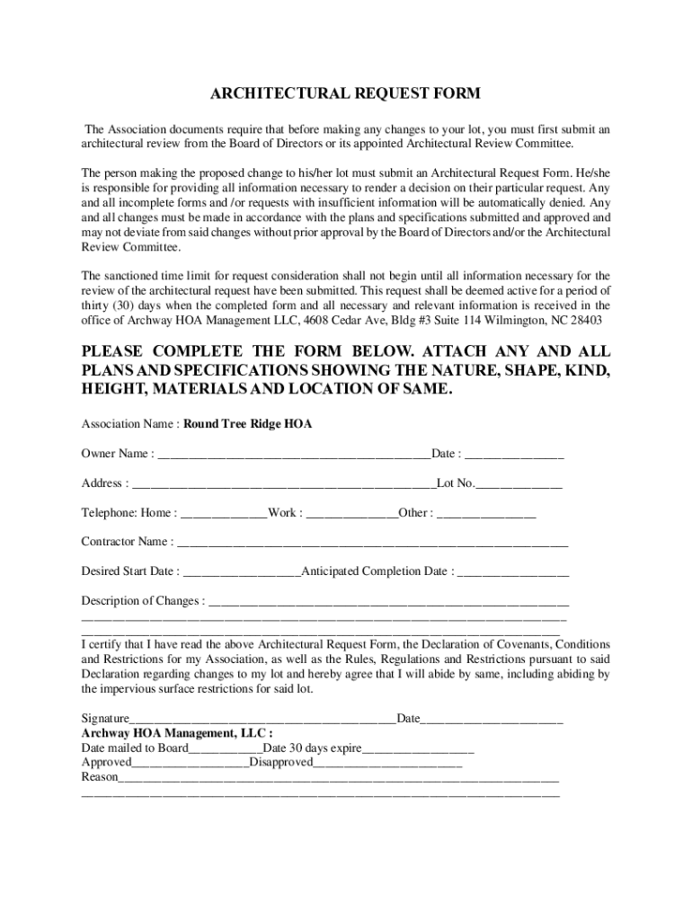 Fillable Online HOA Guide to Architectural Change (ARC) Requests Fax ...