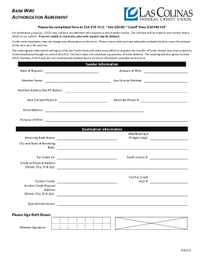 Fillable Online Bank Wire Authorization Agreement Fax Email Print - pdfFiller