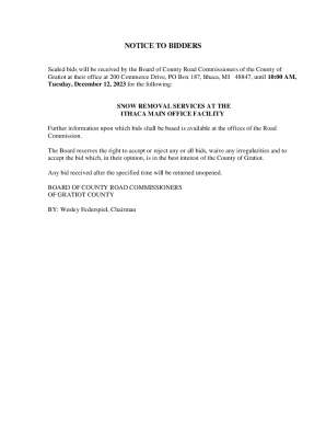 Fillable Online NOTICE TO BIDDERS Sealed bids and quotations will be ...