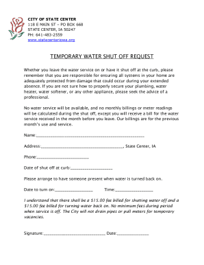 Fillable Online TEMPORARY WATER SHUT OFF REQUEST Fax Email Print ...