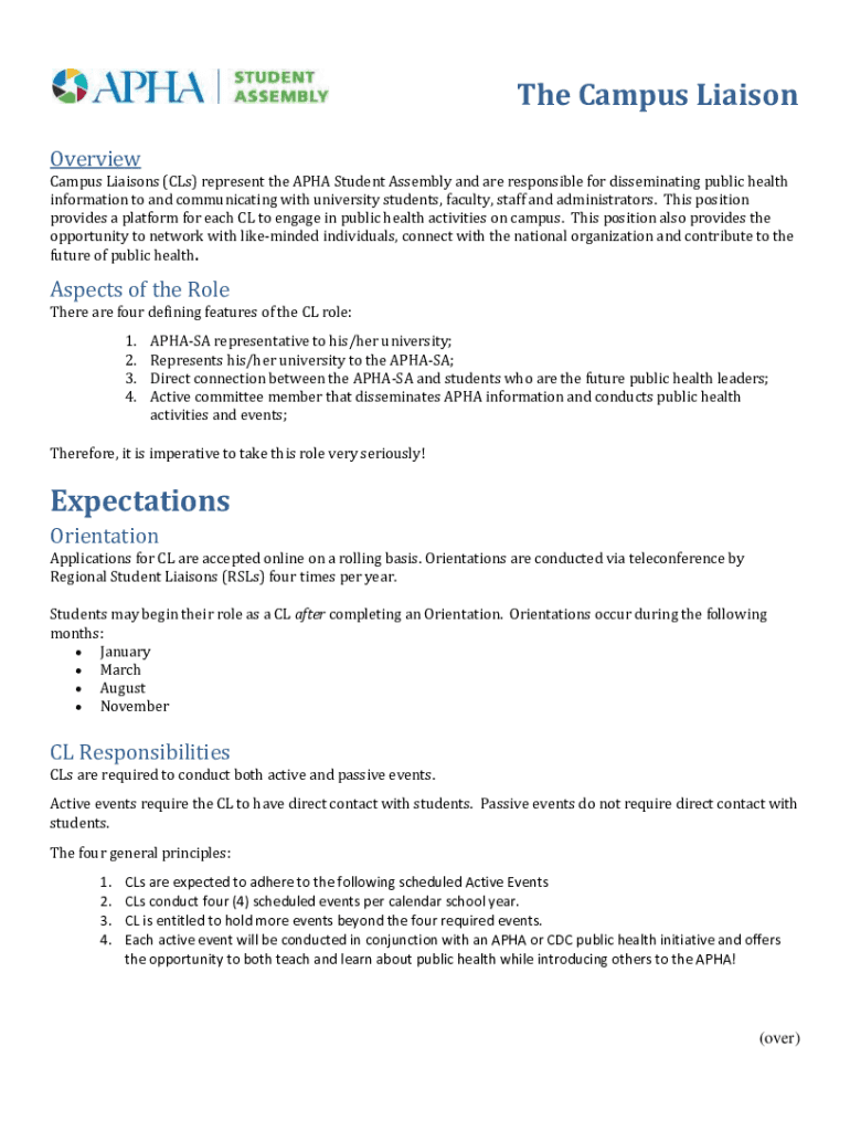 Fillable Online The Campus Liaison Expectations - Health, Medicine & Society Fax Email Print ...