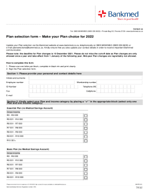 Fillable Online Plan selection formMake your Plan choice for 2022 Fax ...
