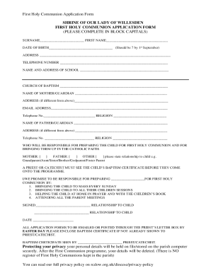Fillable Online First Holy Communion Application Form SHRINE OF OUR ... Fax Email Print - pdfFiller