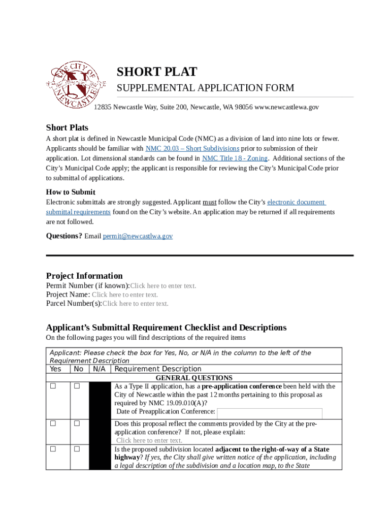 short plat supplemental application Doc Template | pdfFiller