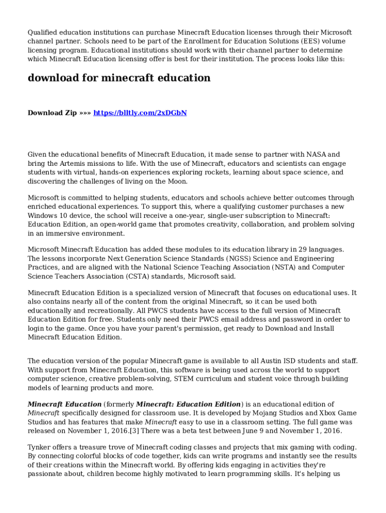 Fillable Online Get and deploy Minecraft Education - Windows Education ...