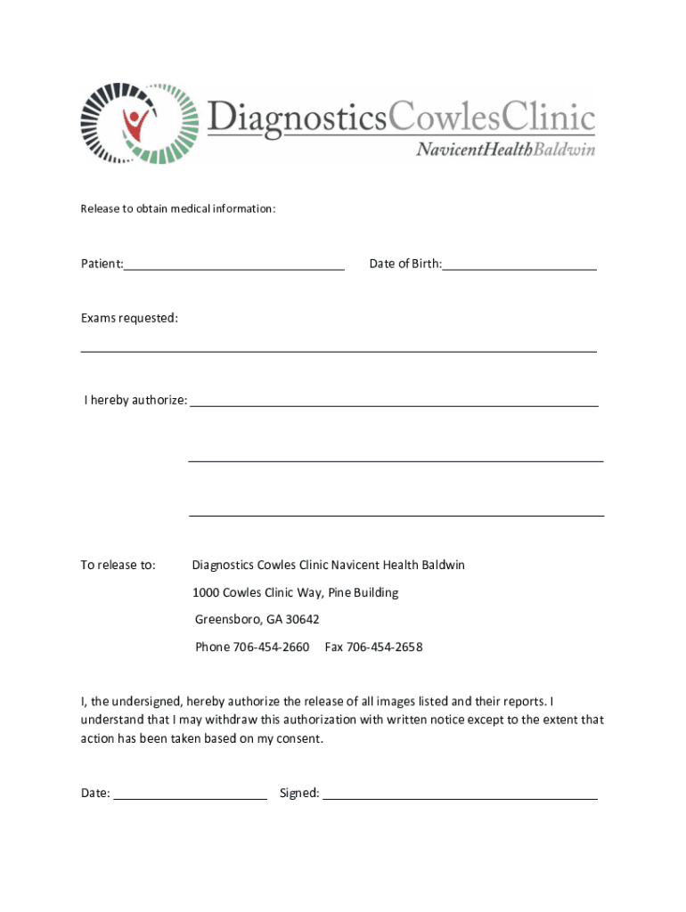 Fillable Online Radiology Release for Medical Records Form, Updated ...