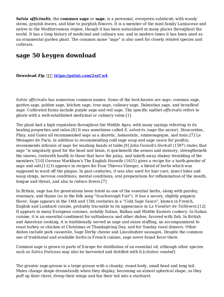 Fillable Online Sage, Salvia officinalis - Wisconsin Horticulture - UW-Madison Fax Email Print ...