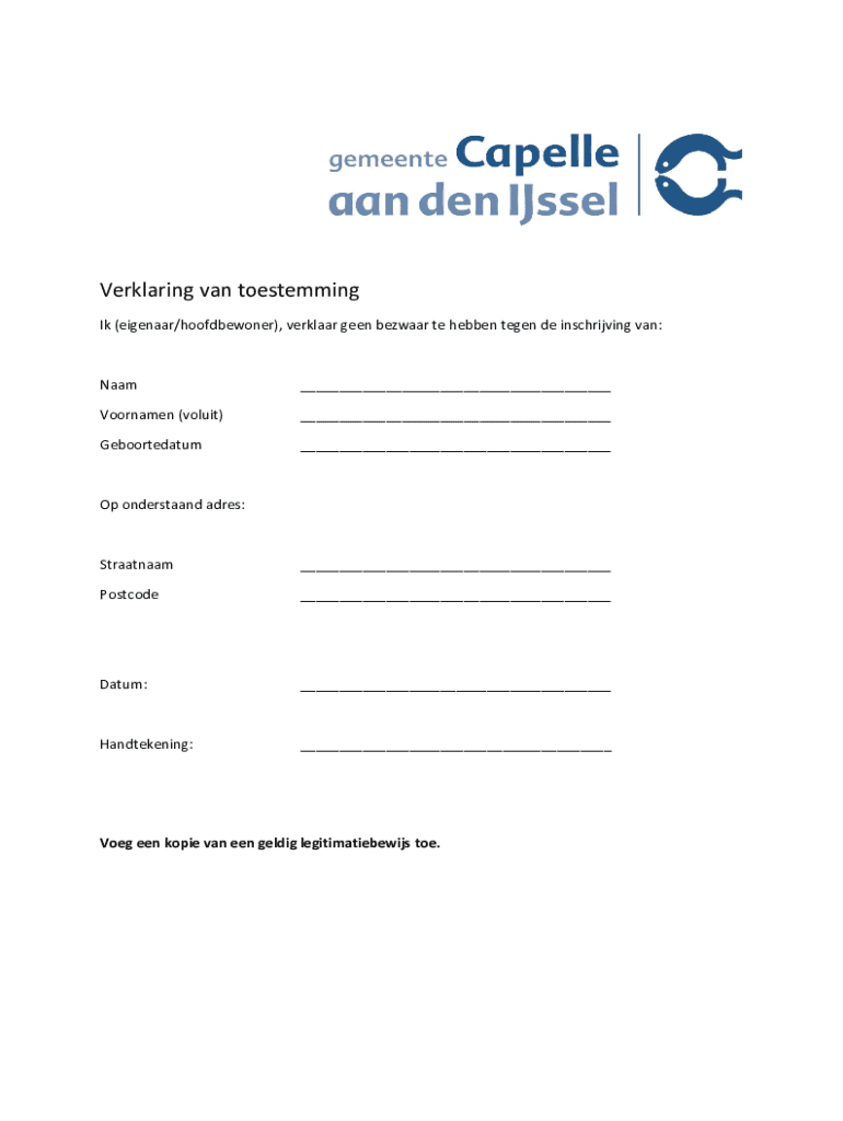 Invulbaar Online Verklaring van toestemming Faxnummer Email Afdrukken ...