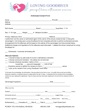 Fillable Online Euthanasia Consent Form Name - Loving Goodbyes Fax ...