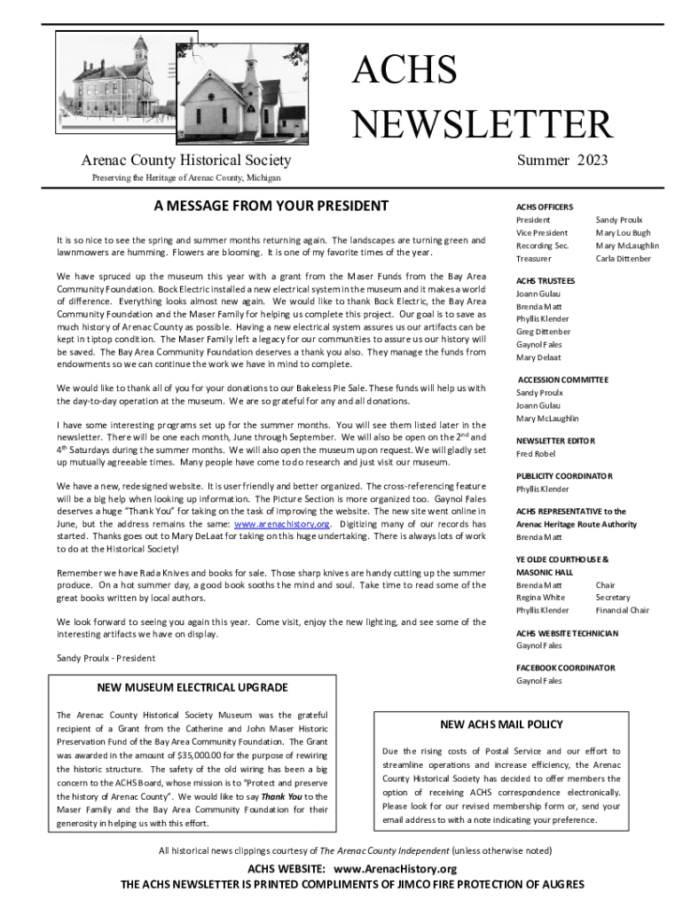 Fillable Online Preserving the Heritage of Arenac County, Michigan Fax ...