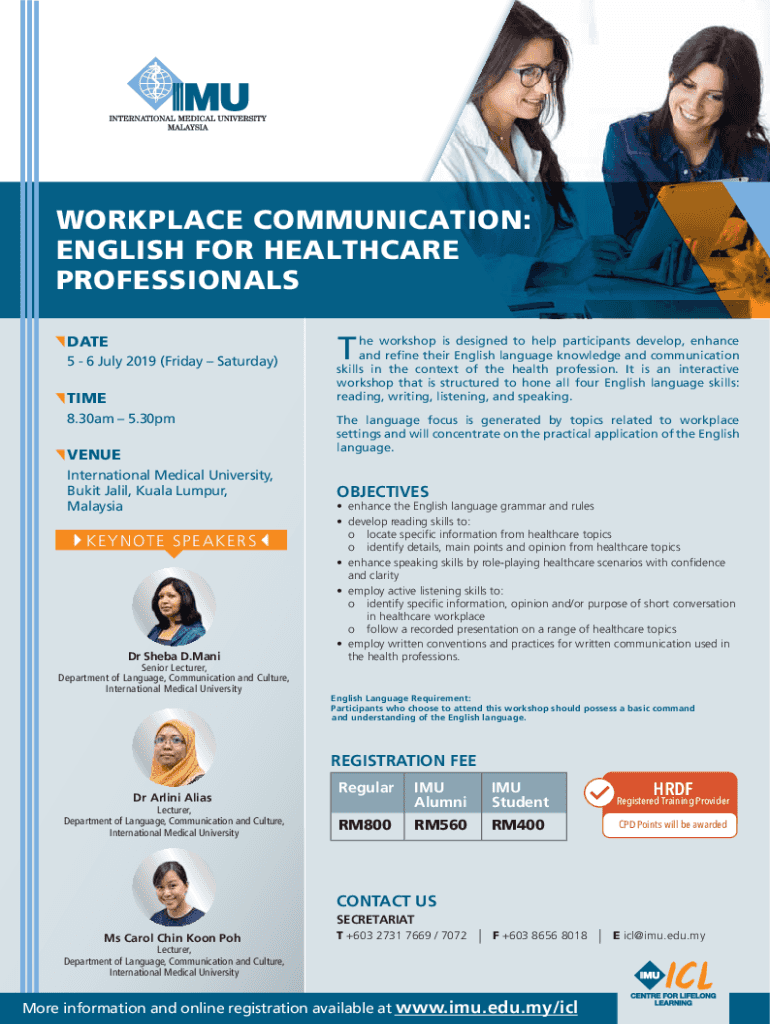 Fillable Online web imu edu Workshop on Workplace Communication ...