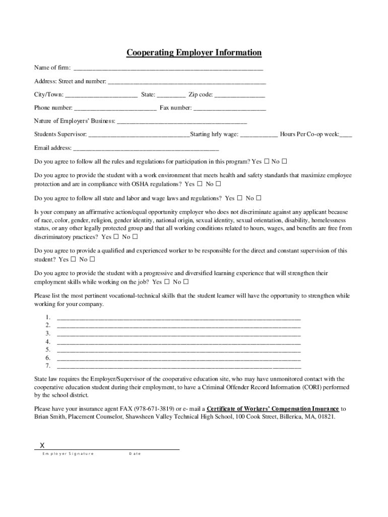 Fillable Online CO-OP Office / CO-OP Fax Email Print - pdfFiller