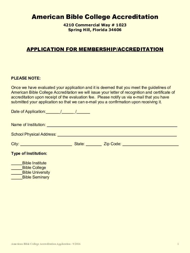 Fillable Online Accredited Bible CollegeAssociate, Bachelor, Master ...