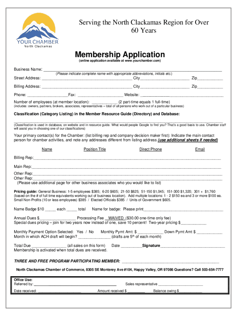 Fillable Online About the North Clackamas Chamber - Your Chamber Fax ...