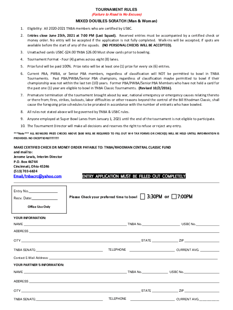 Fillable Online Central Bill Rhodman Classic Tournament Fax Email Print ...