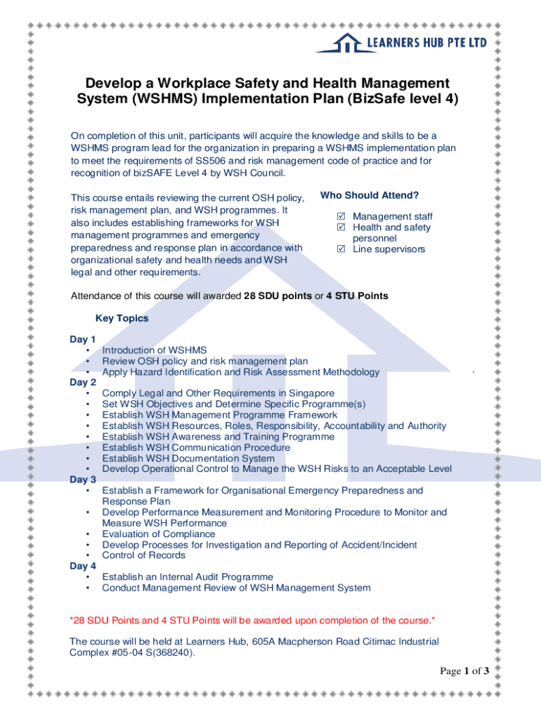 Fillable Online Develop a Workplace Safety and Health Management ...