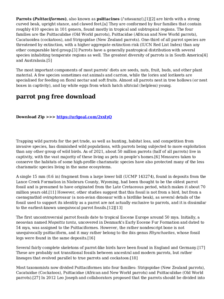 Fillable Online parrot.pdf - Parrots (Psittaciformes), also known as ... Fax Email Print - pdfFiller