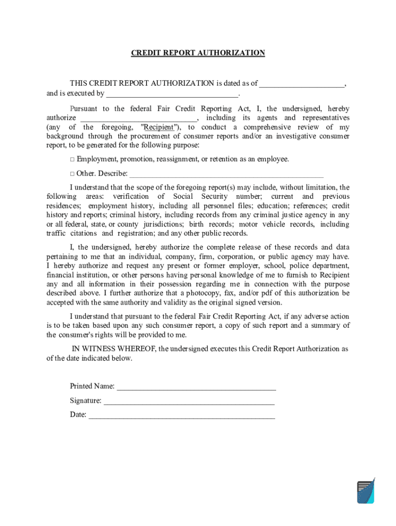 Fillable Online Credit Report Authorization form. Credit Report ... Fillable Online Credit Report Authorization form. Credit Report ...