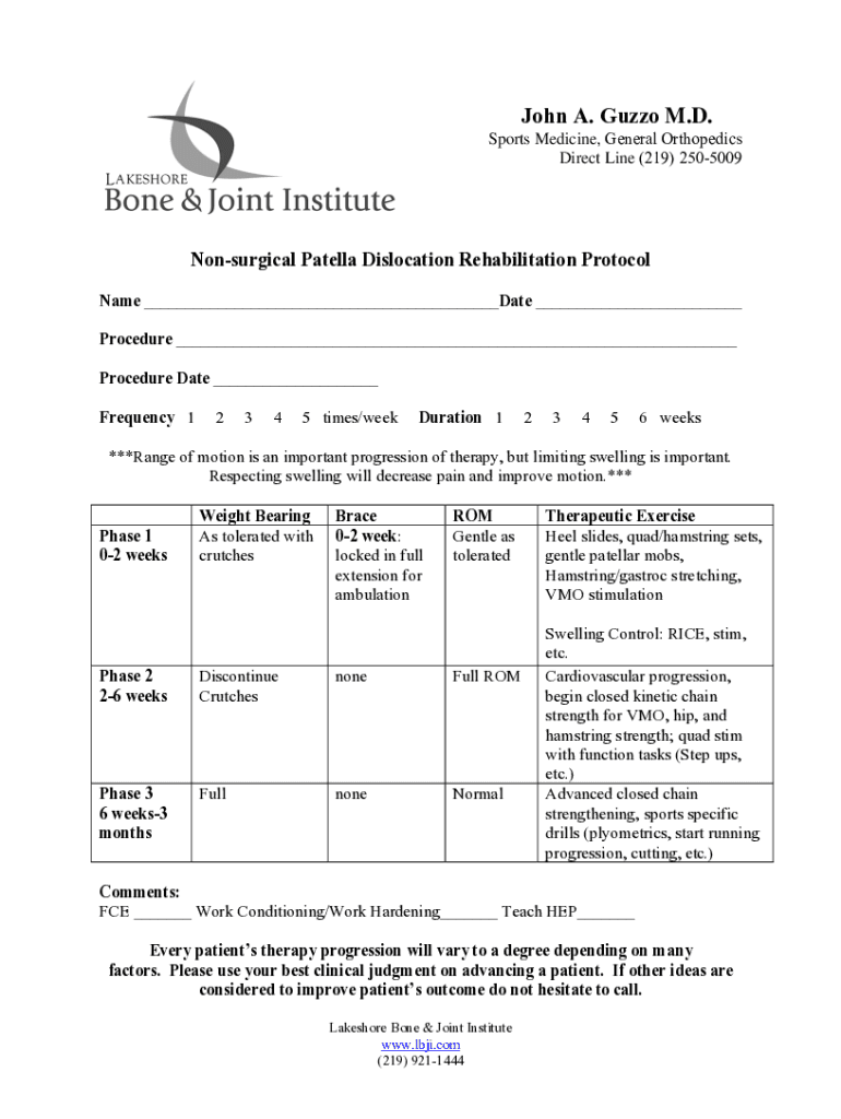 Fillable Online Non-surgical Patella Dislocation Rehabilitation ...