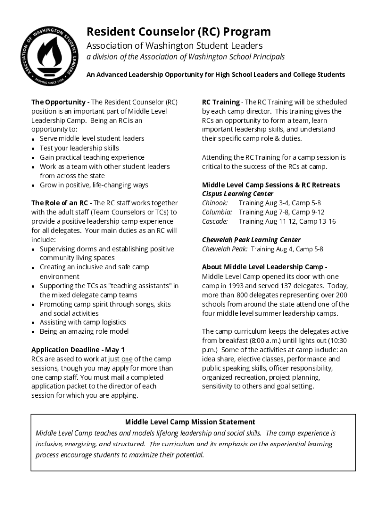 Fillable Online Resident Counselor (RC) Program Fax Email Print - pdfFiller