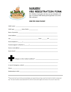 Fillable Online Vbs Volunteer Registration Form Template Printable Fax ...