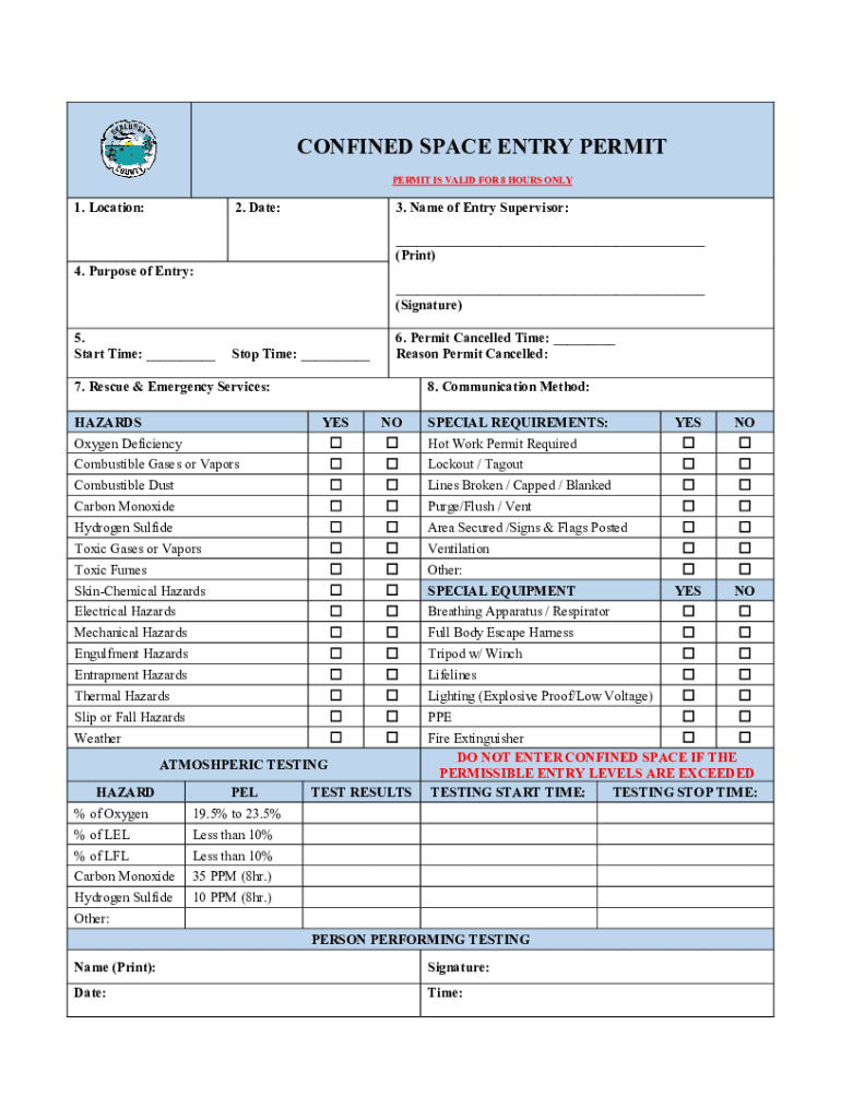 Fillable Online 5157. Permit-Required Confined Spaces, Appendix D-2 ...