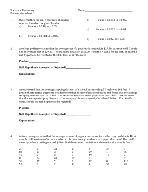 Fillable Online Statistical Reasoning - P-Value Worksheet Fax Email ...