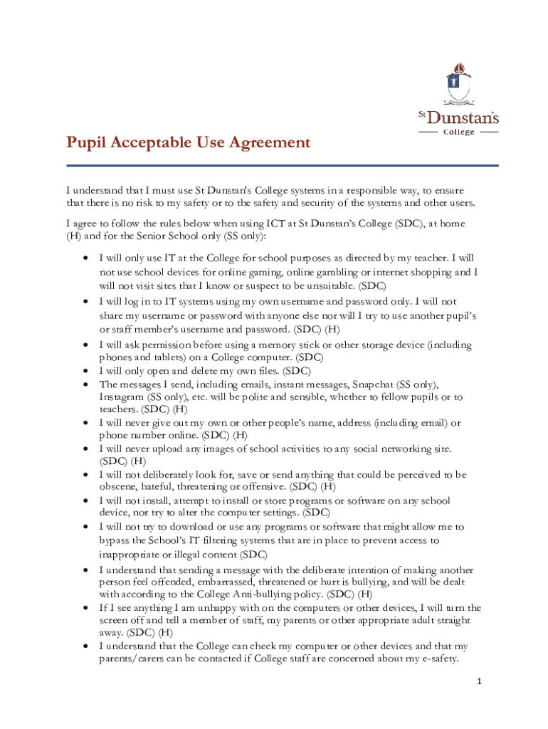 Fillable Online School Community Acceptable Use Policy Agreement Fax ...