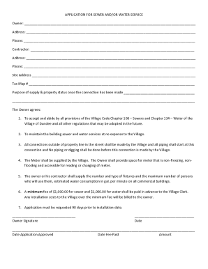Fillable Online Application for Sewers and Water Service Fax Email ...