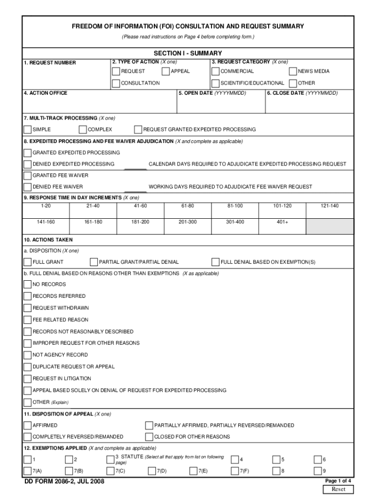 Fillable Online DD Form 2086-2, "Freedom of Information (FOI) Consultation and Request Summary ...
