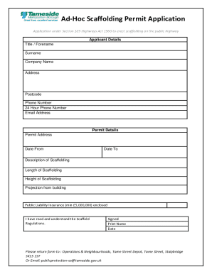 Fillable Online Application form for scaffolding or access platform ...