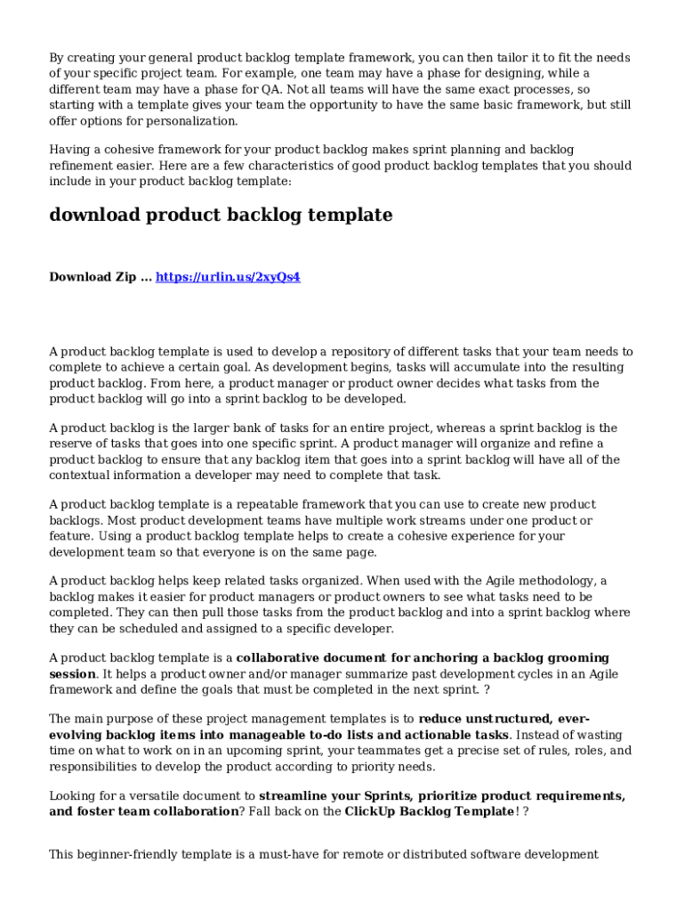 Fillable Online Download Product Backlog Template Fax Email Print ...