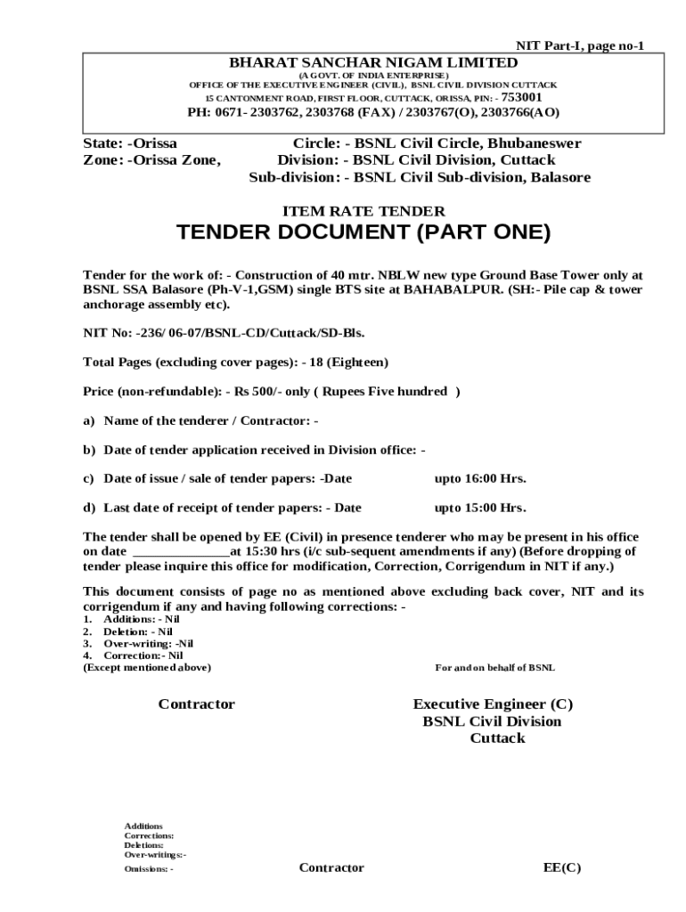 Tender for the work of: - Construction of 40 mtr Doc Template | pdfFiller