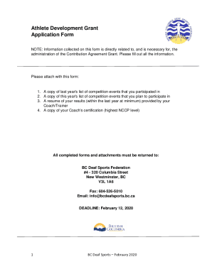 Fillable Online bcdeafsports bc Athlete Development Grant Application ...