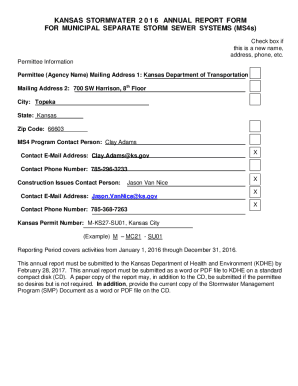 Fillable Online KANSAS STORMWATER 2016 ANNUAL REPORT FORM ... Fax Email ...